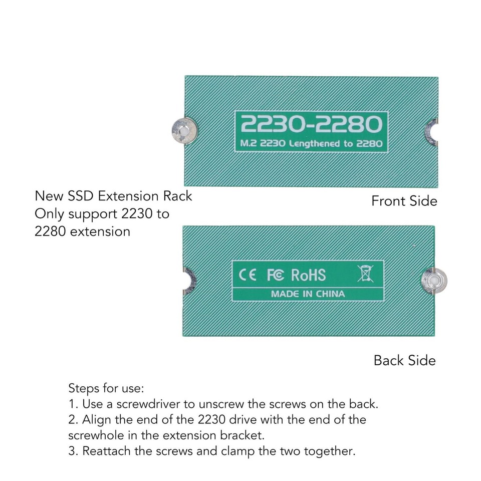 M.2 NGFF NVMe Length Extend Adapter, 2230 to 2280 SSD Extension Bracket ...