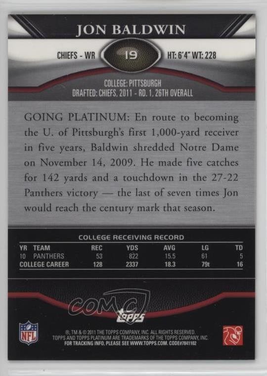 2011 Topps Platinum Green Refractor 288/499 Jonathan Baldwin Jon #19 ...
