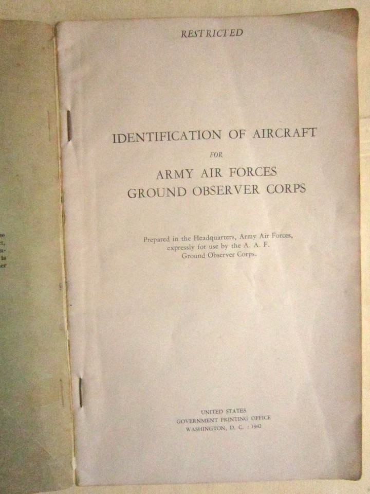 Aircraft Identification Army Air Forces Ground Observers 1942 airplanes ...