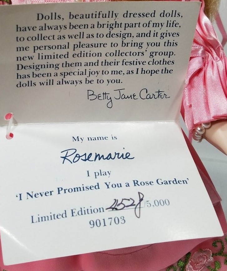 Vintage 80s Betty Jane Carter Doll Rosemarie Limited Edition Musical ...