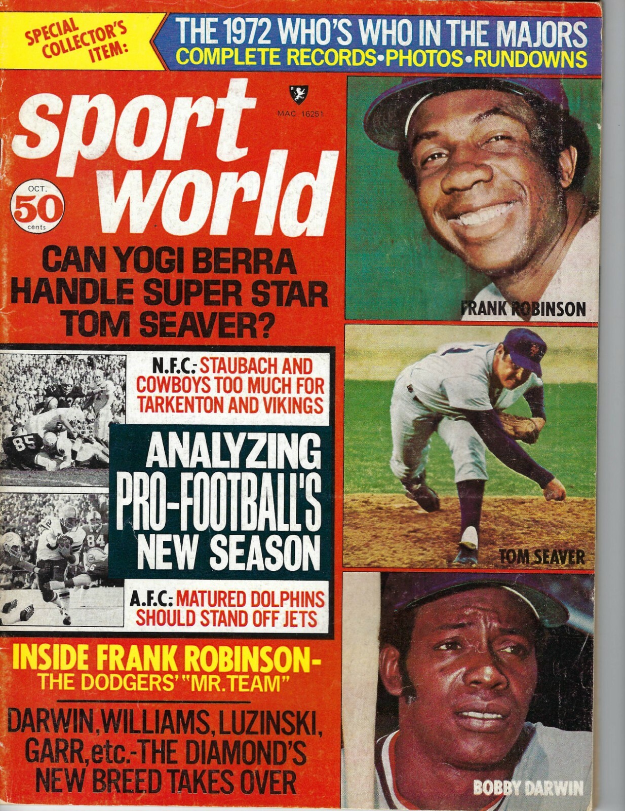 1972 Sport World magazine baseball Frank Robinson Tom Seaver New York ...