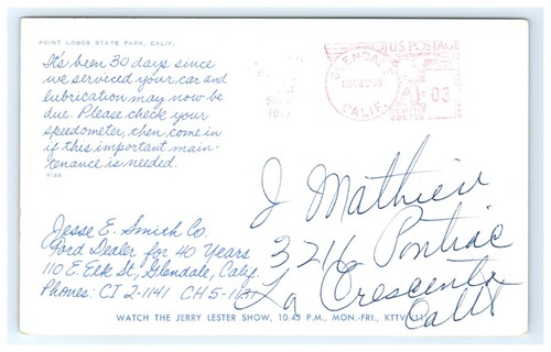 Postcard Advertising Jerry Lester Show c1959 Oil Chng Jesse E Smith ...