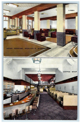 c1940 Hotel Lobby Coffee Shop Interior Building Spokane Washington WA ...