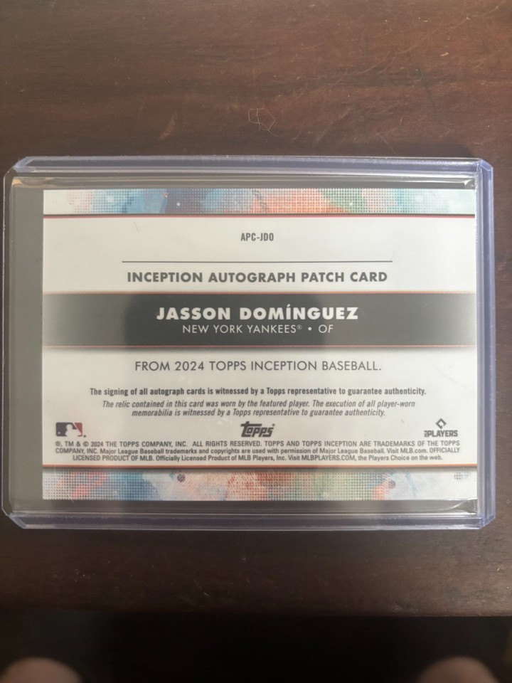 2024 Topps Inception Jasson Dominguez Rookie Patch Auto /75 - Sick ...