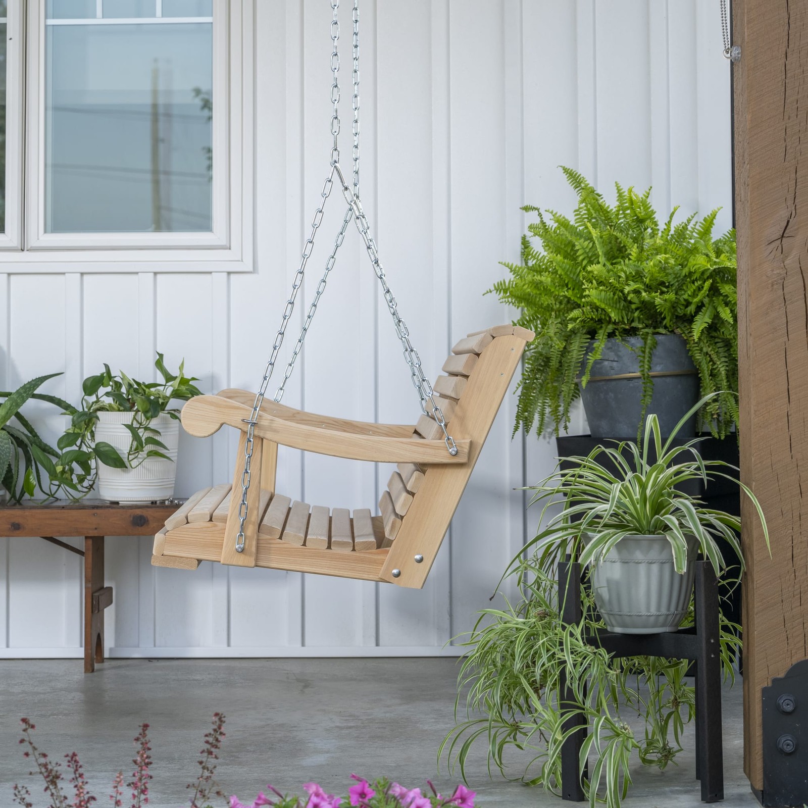 Amish Made 4 Foot Cypress Wood Porch Swing with Chain, Supports to 500 ...