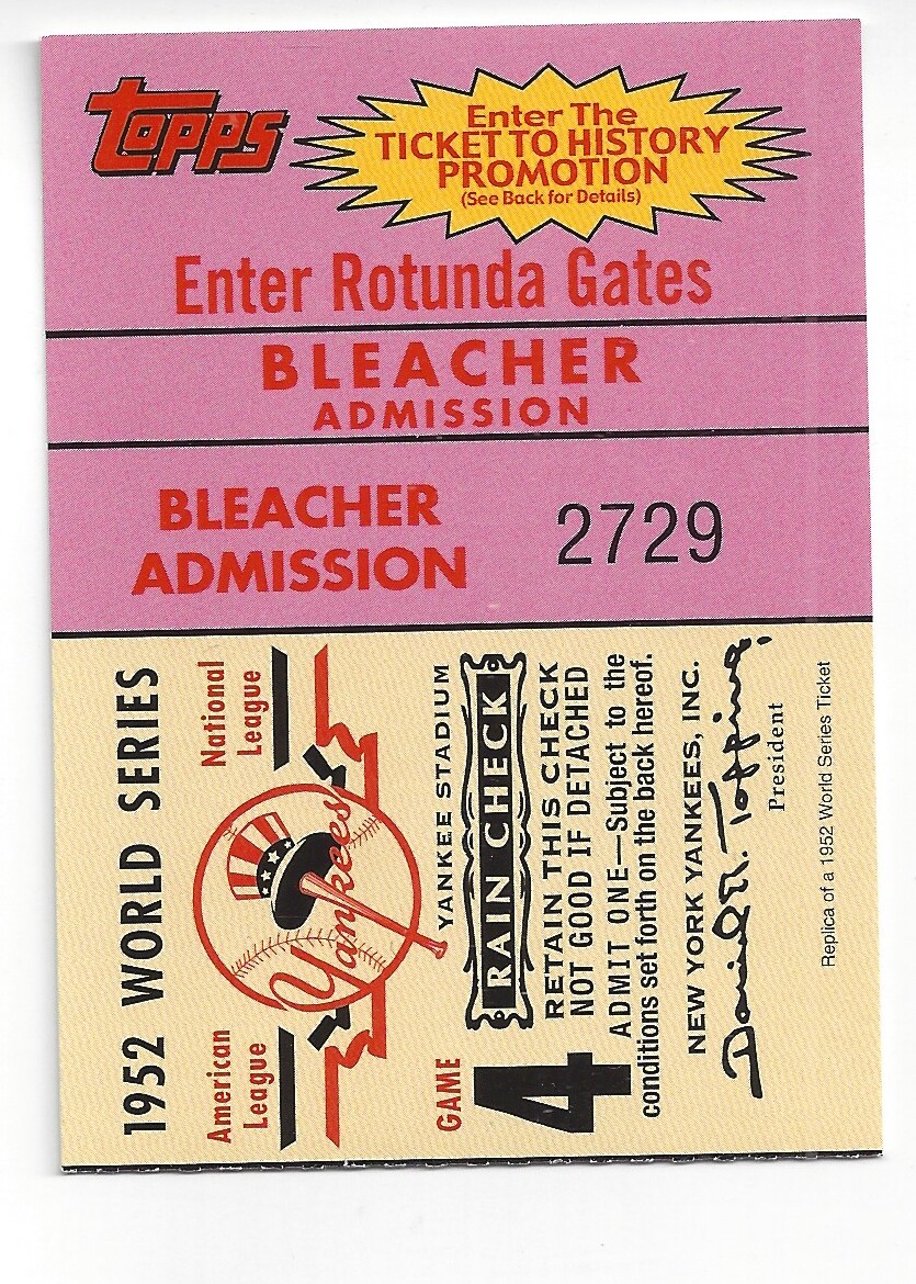 2002 Topps Sweepstakes 1952 World Series Ticket | eBay