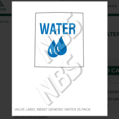 VALVE LABEL NBS67 GENERIC WATER 25 PACK # VI05673408 | eBay