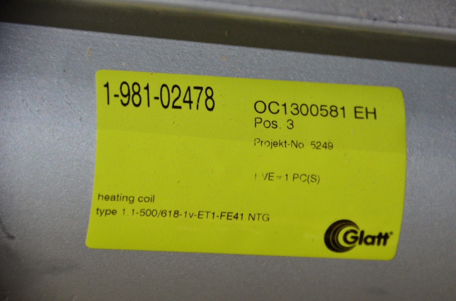 GEA Glatt AHU 500/618-1-ET1-FE41-D5 Preheat Steam Coil 1-500/618-1v-ET1 ...