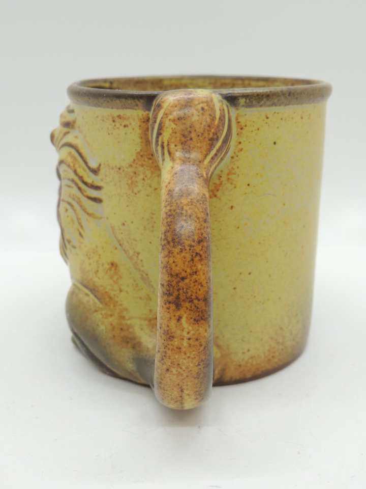 Vintage John Buck Pottery 3D Lion Cup Mug Variegated Earth Tones ...