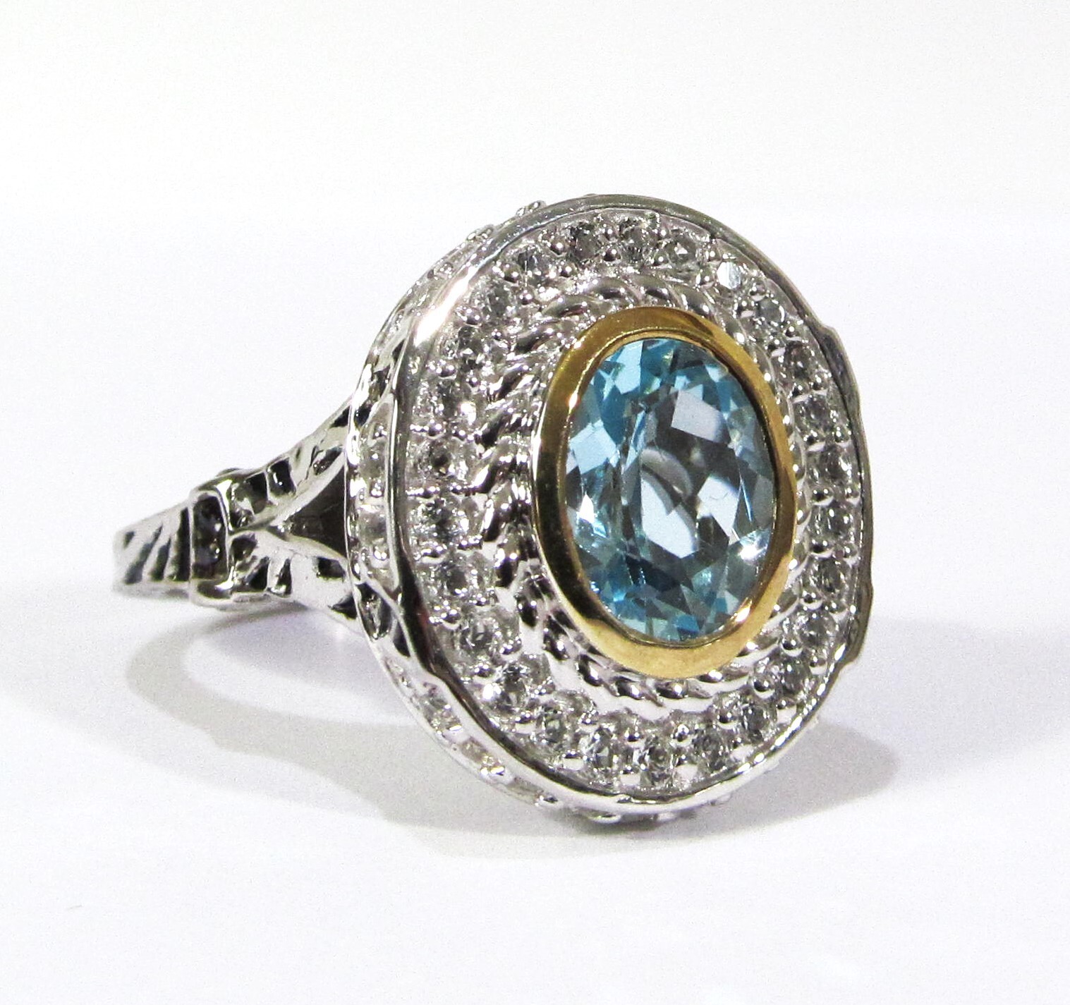JOYA Judy Crowell Sterling Silver & 14K Gold Accent Blue Topaz Halo ...