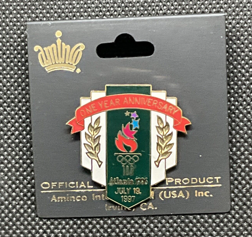 Atlanta 1996 Olympic Torch Flame Pin. One Year Anniversary. July 19 ...