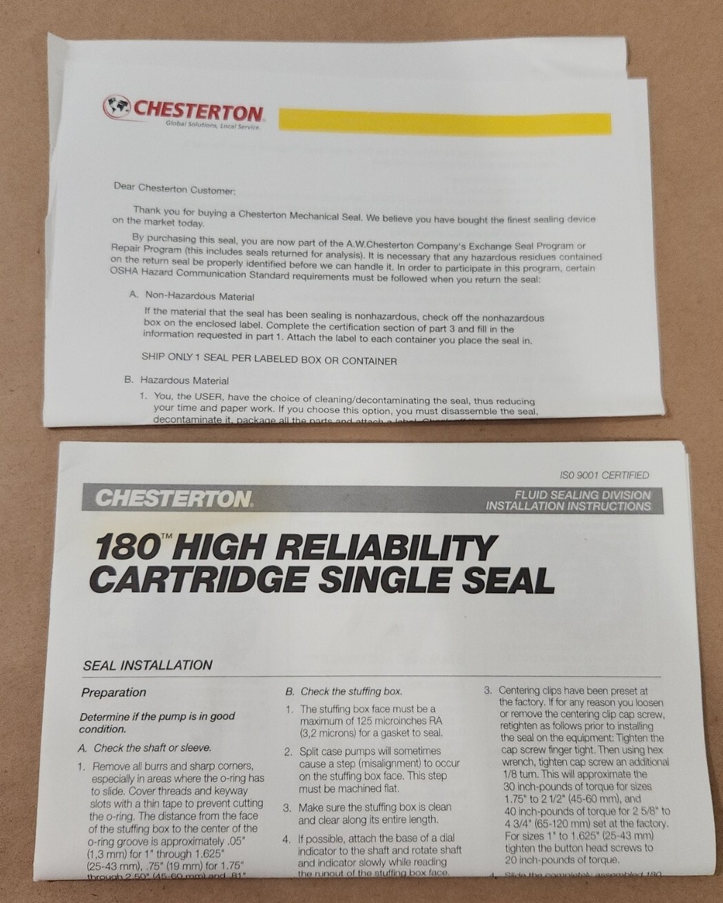 Chesterton 180WB/E Single Cartridge Stationary Seal 812446 2" Size -16 ...