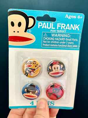 PAUL FRANK JULIUS MONKEY PINS- RETIRED SEALED SET OF 4 Mini 1" (2012 ...