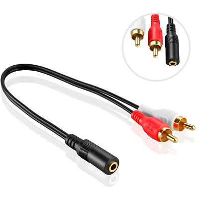 3.5mm Stereo Female Mini Jack to 2 Male RCA to Headphone Plug Adapter Y ...