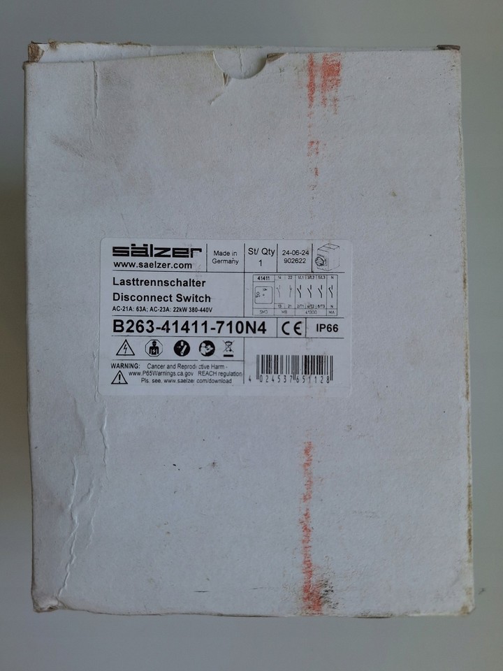 Salzer B263-41411-710N4 Disconnect Switch 63A 4P IP66 in Housing | eBay ...