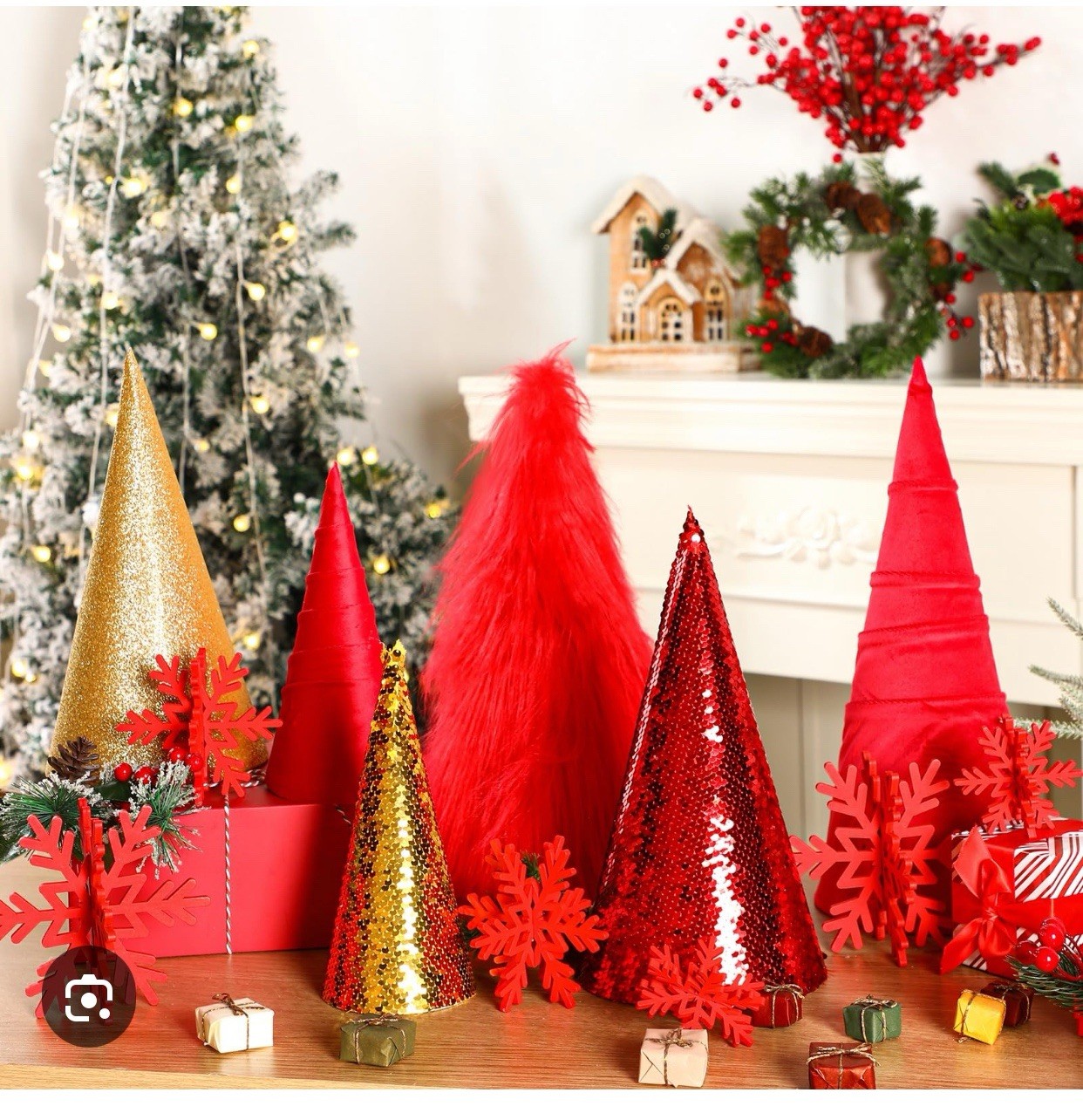 24 Pcs Large Cone Christmas Trees with Snowflakes Set, 14'' 11'' 8 ...