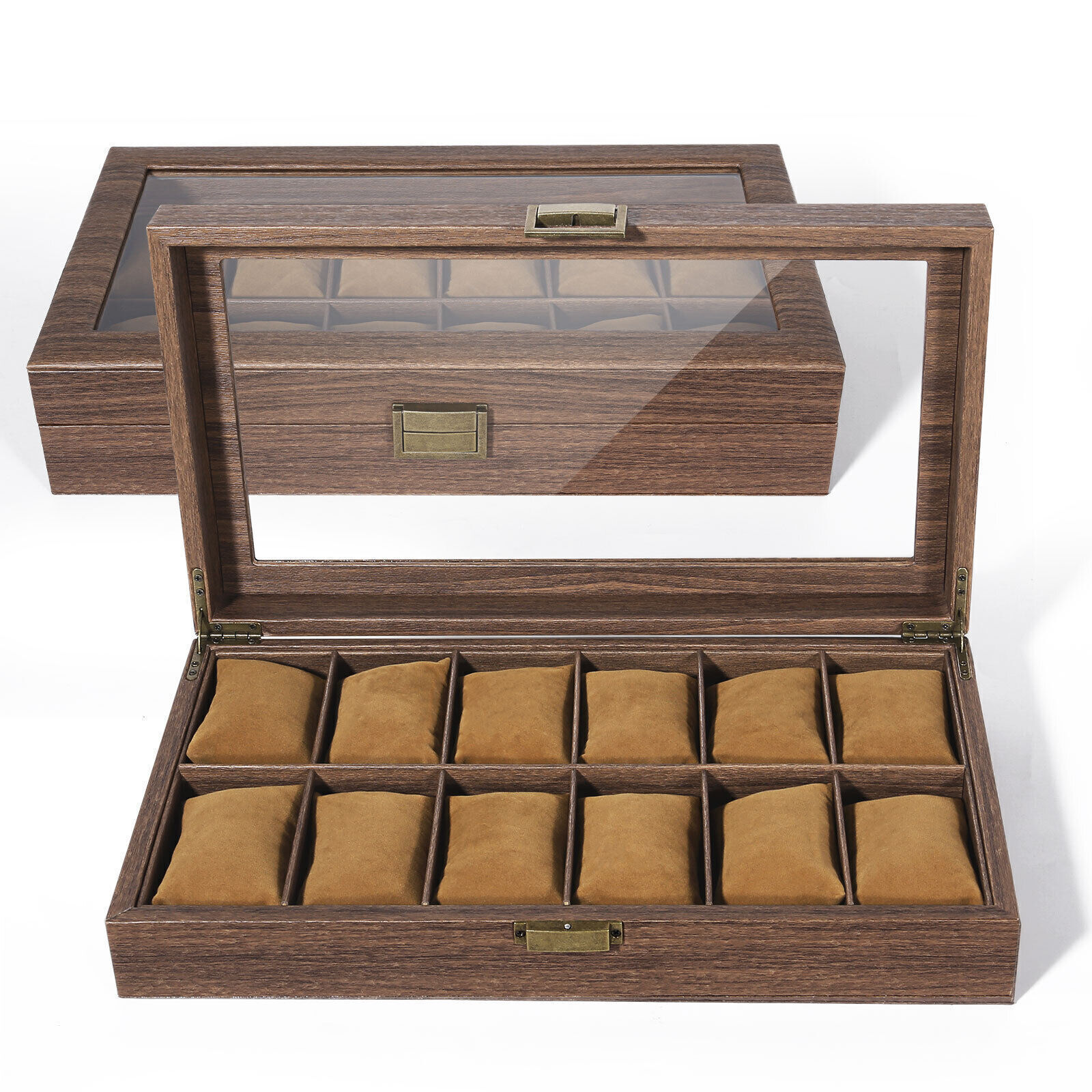 12 Slots Wrist Wooden Watch Box Display Case Organizer Jewelry Storage ...