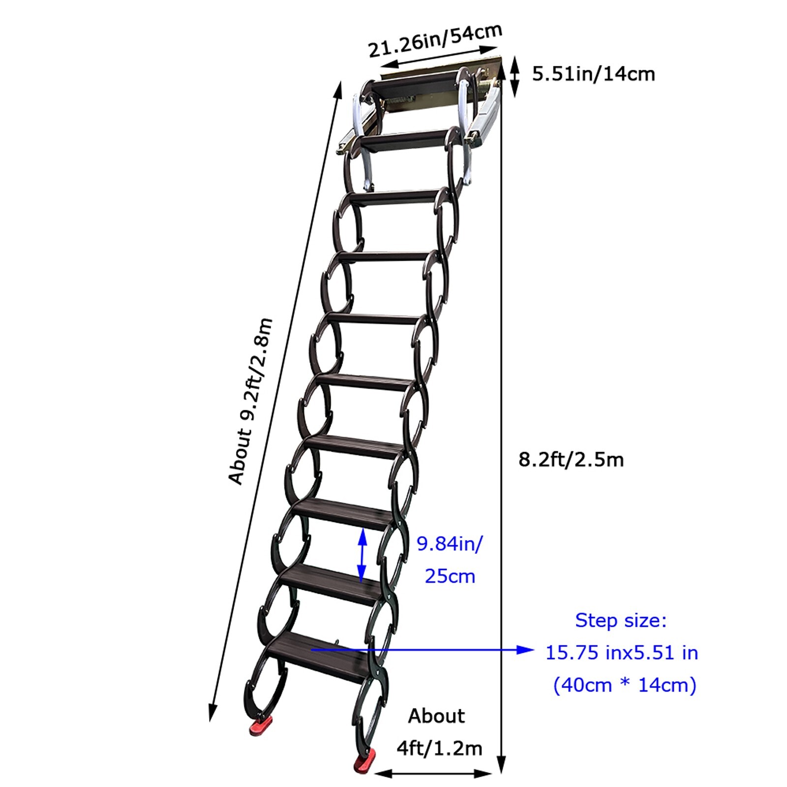 8.2ft Folding Loft Ladder Stairs Chocolate Narrow Wall Mounted Loft ...