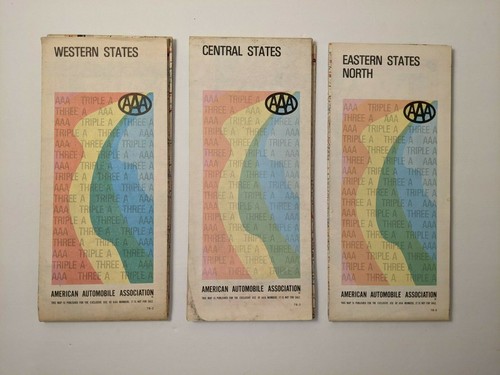 Lot of 3 Vintage AAA Road Maps Western, Central, & Eastern States North ...