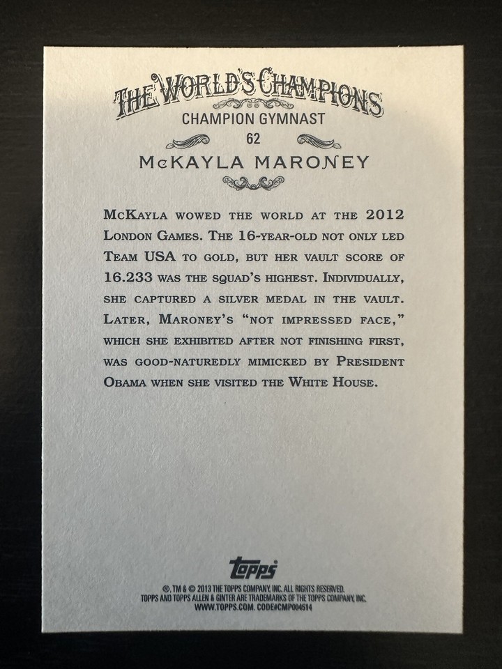 2013 Topps Allen & Ginter #62 McKAYLA MARONEY USA Champion Gymnast | eBay