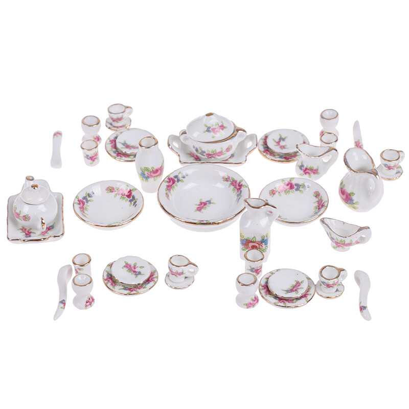40pcs/set DollHouse 1:12 Scale Miniature Tableware Porcelain China Tea ...