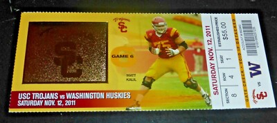 2011 USC TROJANS VS WASHINGTON FOOTBALL FULL TICKET~MATT KALIL 11/12 ...