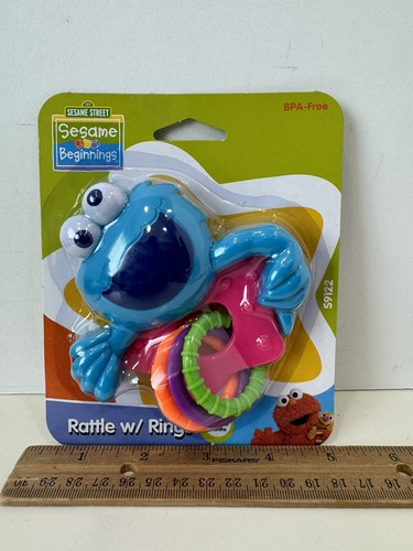 Sesame Street Beginnings Cookie Monster Rattle w/Rings BPA Free, New | eBay