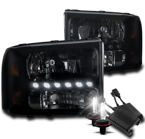FOR 99-04 FORD F250 F350 SUPER DUTY LED BLACK/SMOKE HEADLIGHTS LAMP W ...
