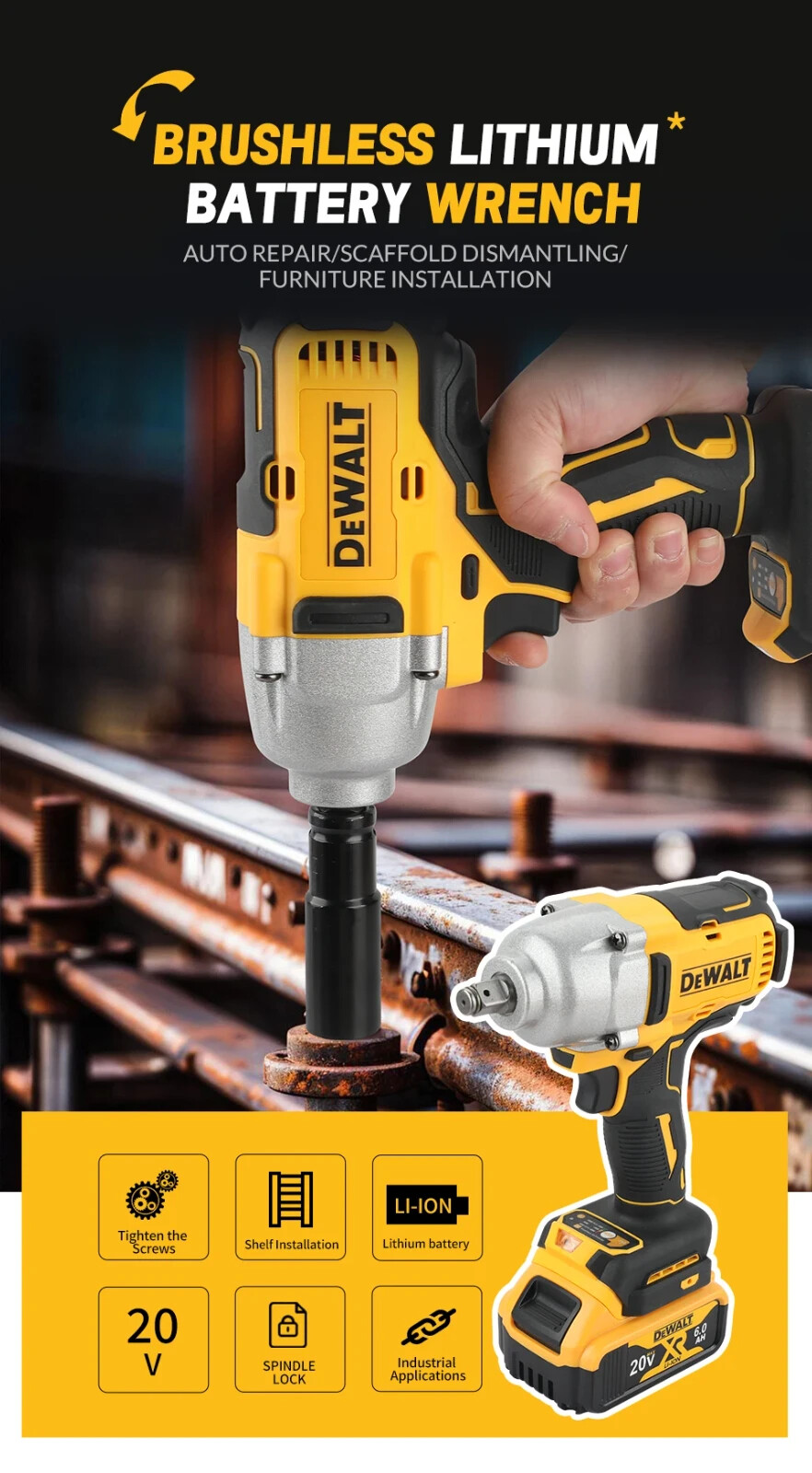 DEWALT DCF900 20V MAX 1/2" High Torque lmpact Wrench With Charger Kit ...