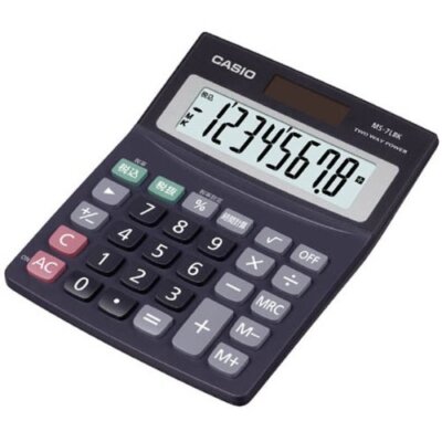 Casio calculator MS-7LBK-N Battery & Solar Powered Black 8-digit LCD ...