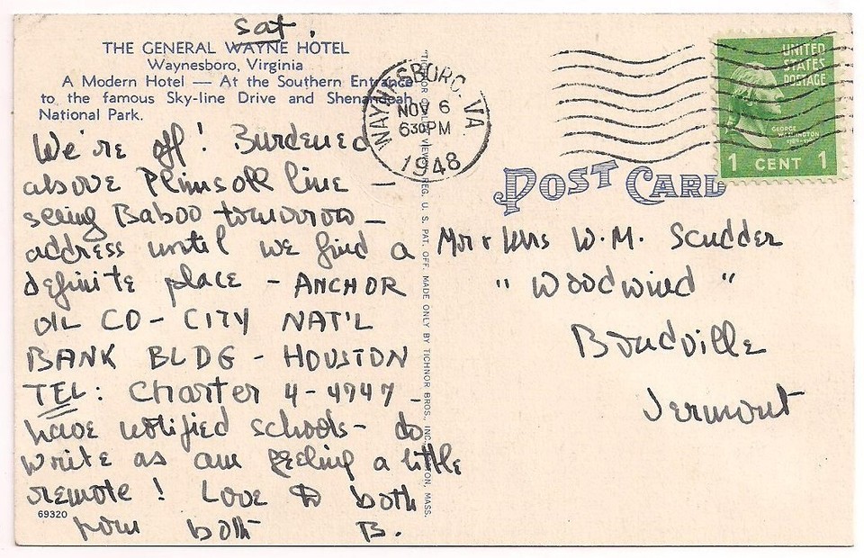 WAYNESBORO VA Postcard THE GENERAL WAYNE HOTEL Virginia, to BONDVILLE ...