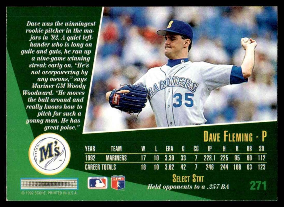1993 Select Dave Fleming Seattle Mariners #271 | eBay
