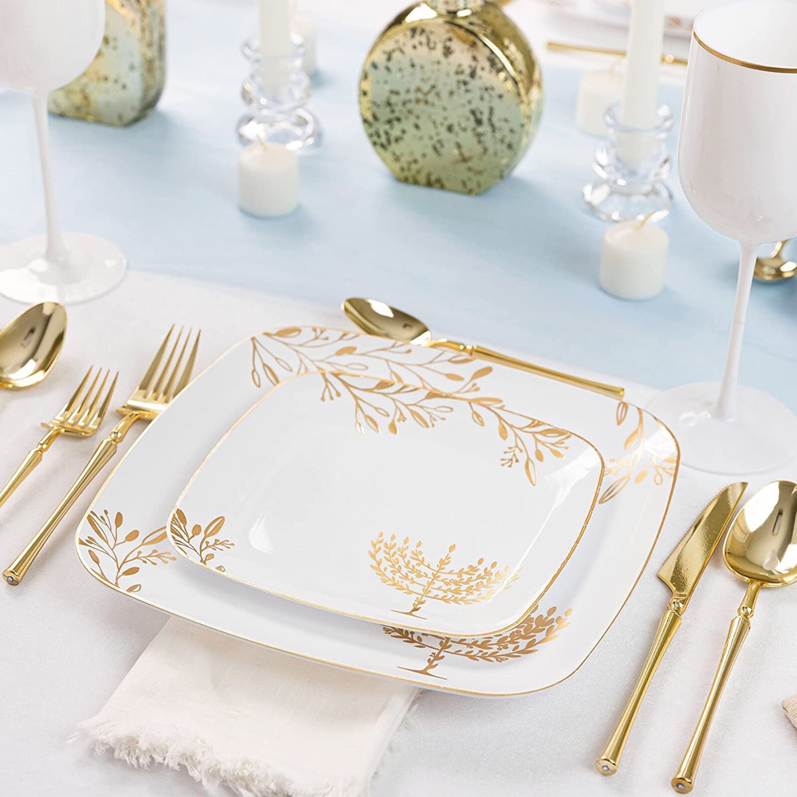 10 in Square Plastic Plates Heavy Duty Hanukkah Dinner Plates White ...