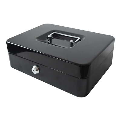 10-Inch Cash Box with Key Lock, Money Tray, Metal, Black | eBay