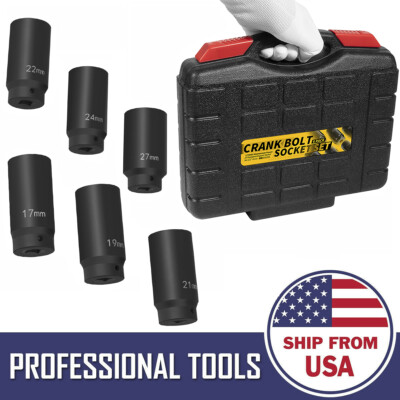 6 Pack Crank Bolt Socket Set Harmonic Balancer Impact Socket 17/19/21 ...