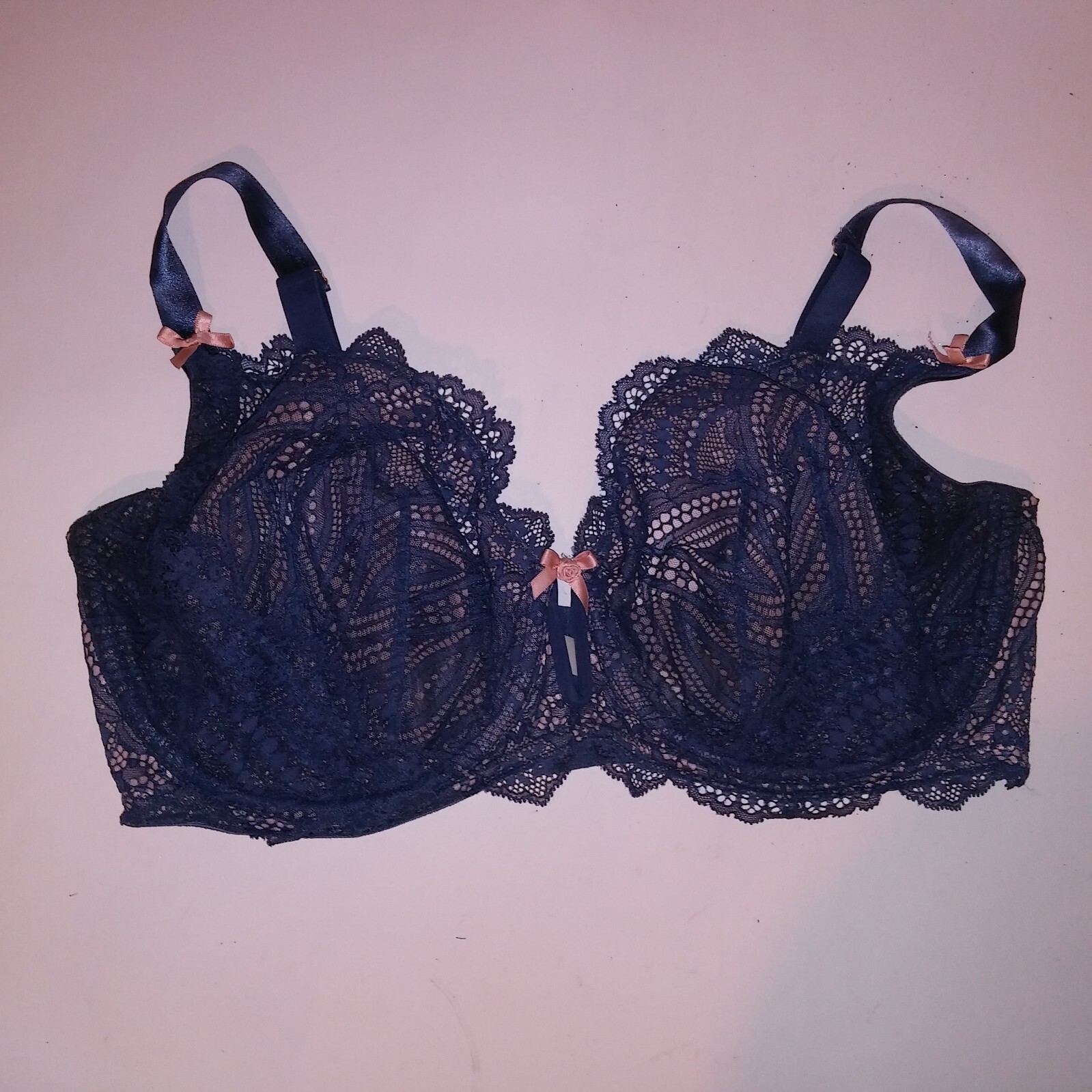 Cacique Bra 38G Unlined Balconette Blue Lace Underwire - Gem