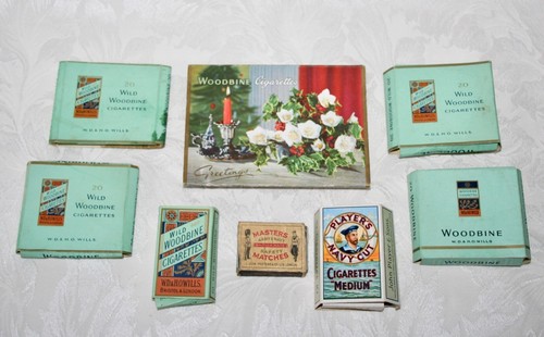 Vintage Collection of 7 Empty Cigarette Packets and 1 Vintage Match Box ...