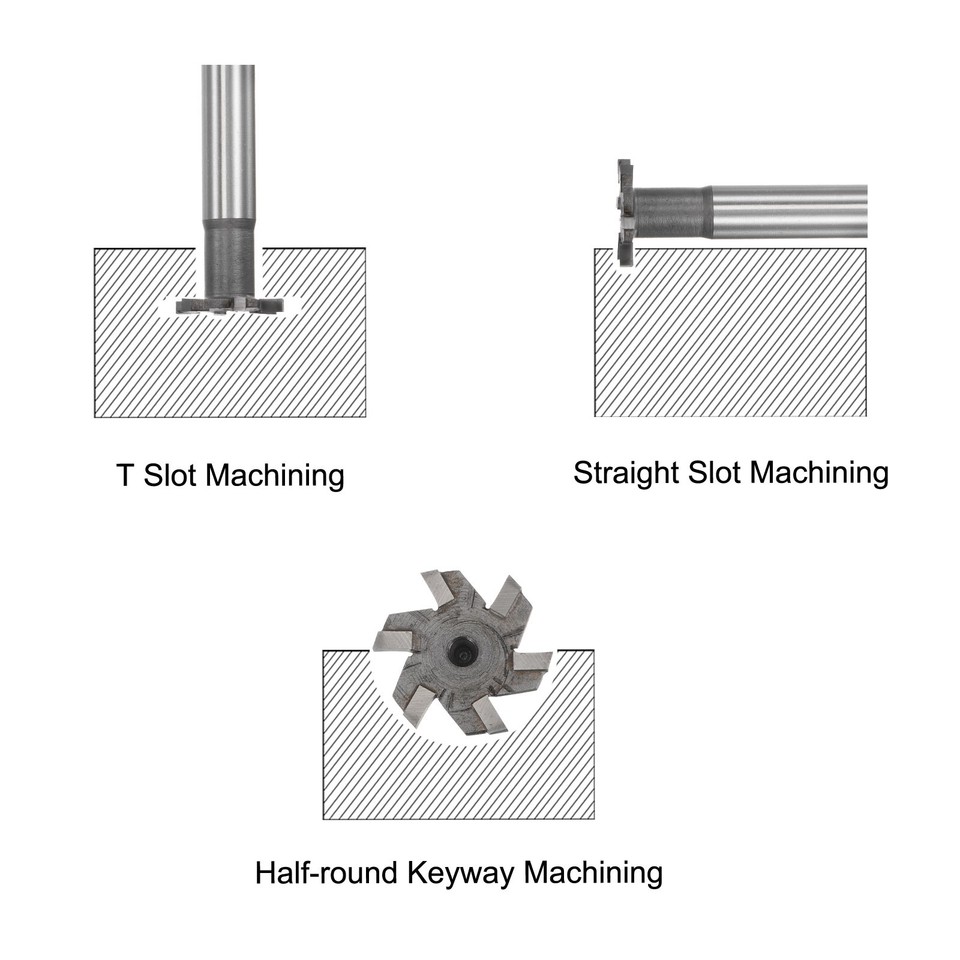 3mm Depth 25mm Cutting Dia T Slot Mill Cutters 6 Flute 12mm Shank ...