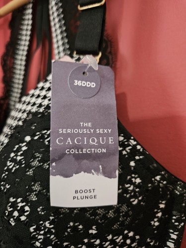 Cacique Boost Punge Front Fasten Houndstooth Bra 36DDD Underwired Black ...