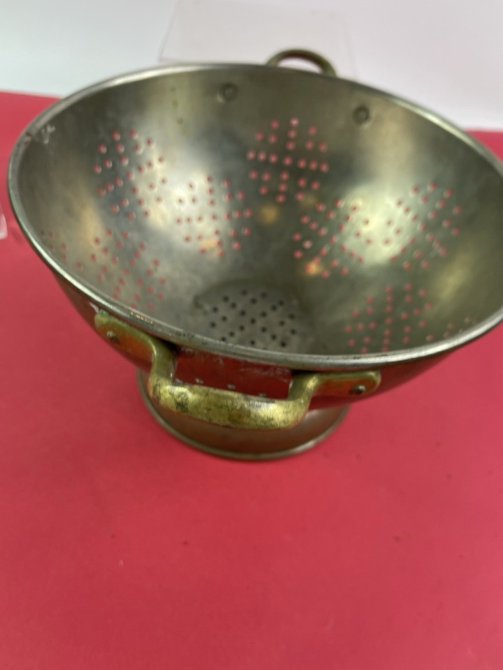 Vintage Copper 9" Colander Strainer Bowl Brass Handles | eBay