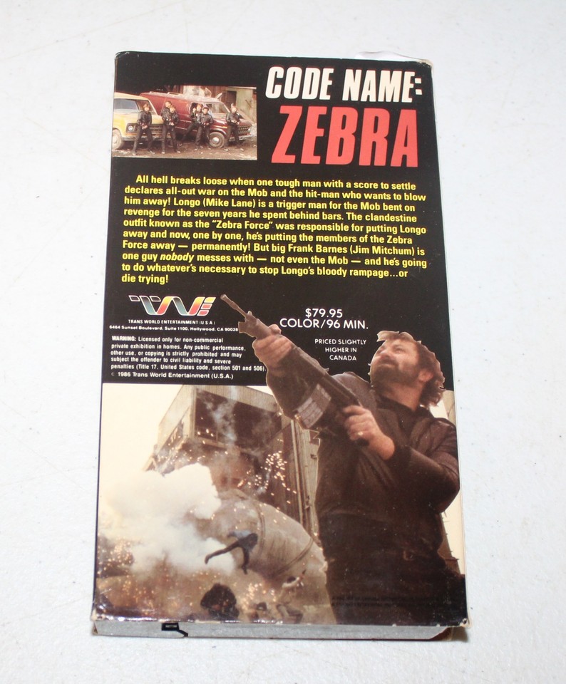 Code Name: Zebra VHS Jim Mitchum, Michael Lane, Timmy Brown; Joe Tornatore | eBay