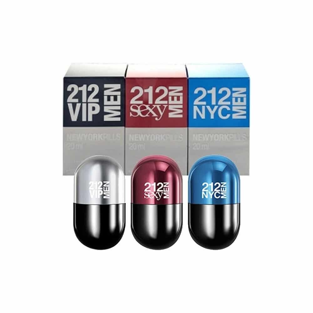 Carolina Herrera 212 Men Pills 3 x 20ml Men's Eau de Toilette Set for ...