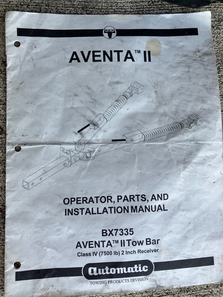 Blue Ox Aventa II Towbar BX7335, Class IV, 7500LB, 2" Receiver & Cover ...