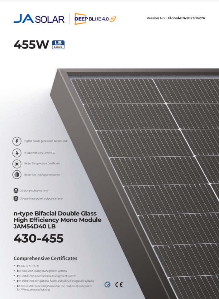 JA Solar Solarmodul SET 445W / 450W / 455W - Full Black - JAM54D41/40 ...
