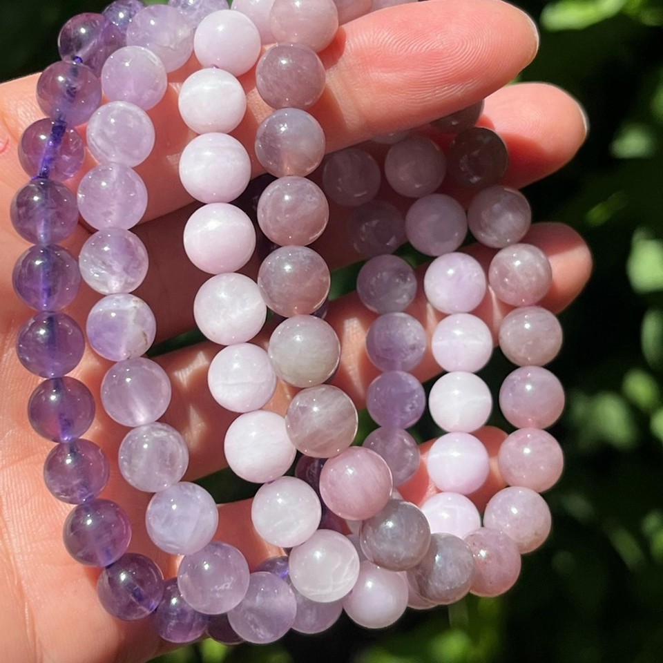 8mm stretchable purple rose quartz, kunzite, lavender, dark amethyst ...