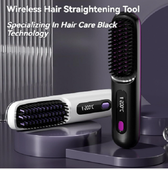 Go Brush Pro Cordless Hair Straightener Brush, Portable Rechargeable ...