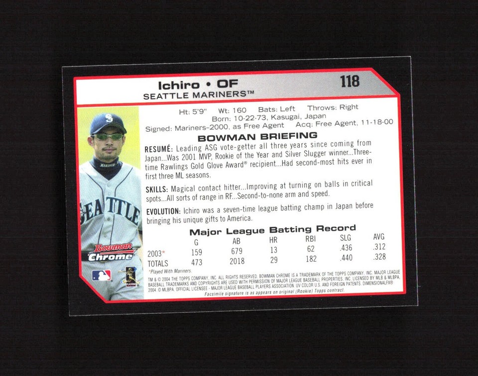 2004 Bowman Chrome Ichiro Suzuki #118 (2) | eBay