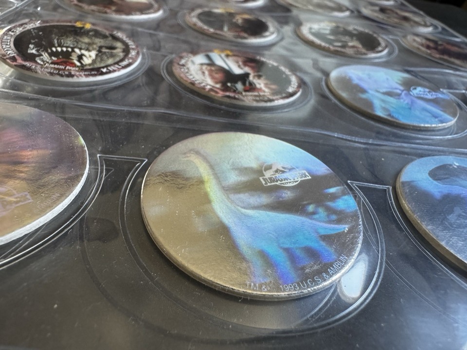 🔥Complete Jurassic Park Pogs Set 54 +Slammer, Title, 4 RARE Misprints ...