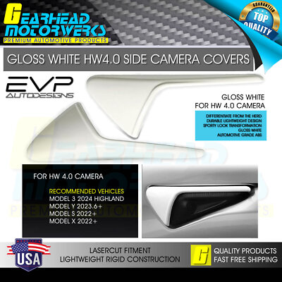 HW4.0 Gloss White Side Camera Trim Cover for Tesla Model 3 Y S X ...