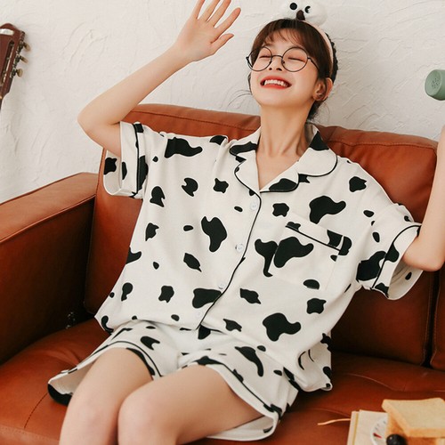Miss Women's Cow Print Pajamas Cute Button down Nightwear Cotton | eBay